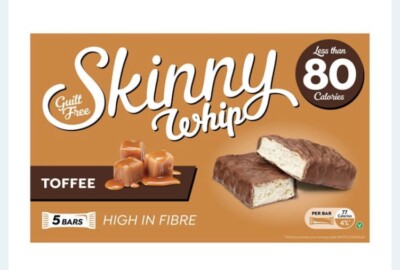 Skinny Whip Toffee 4 Boxes of 5 Snack Bars Low Calorie Skinny Bars 20 Bars | eBay UK