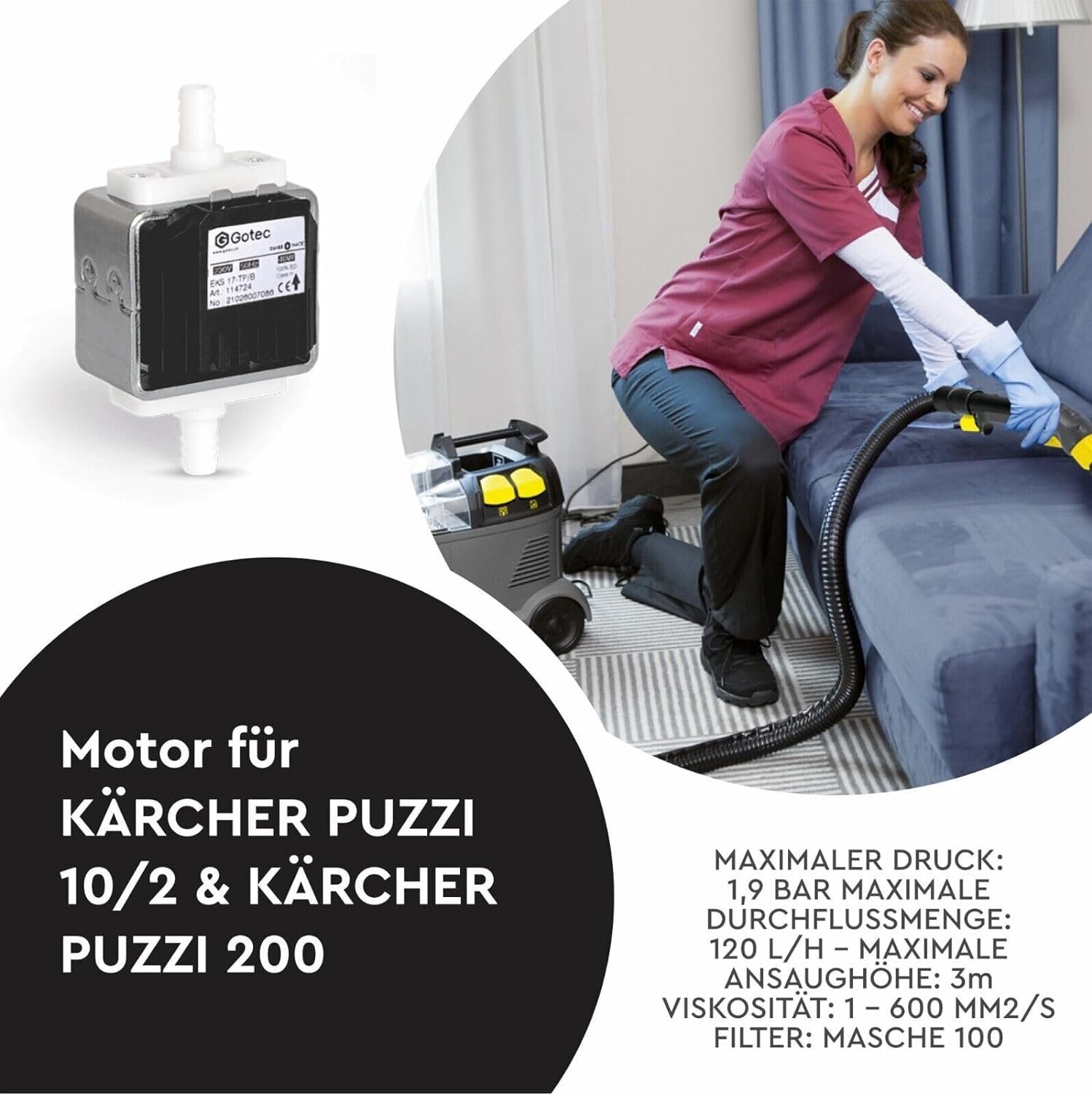 2x Original Pumpe Gotec für Kärcher Puzzi 100 200 8/1 10/1 10/2 Waschsauger Pomp | eBay.de