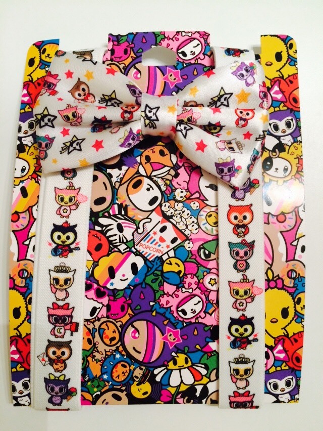 tokidoki Bow Tie & Suspender Set Neon Star Owls White Adjustable Straps ...