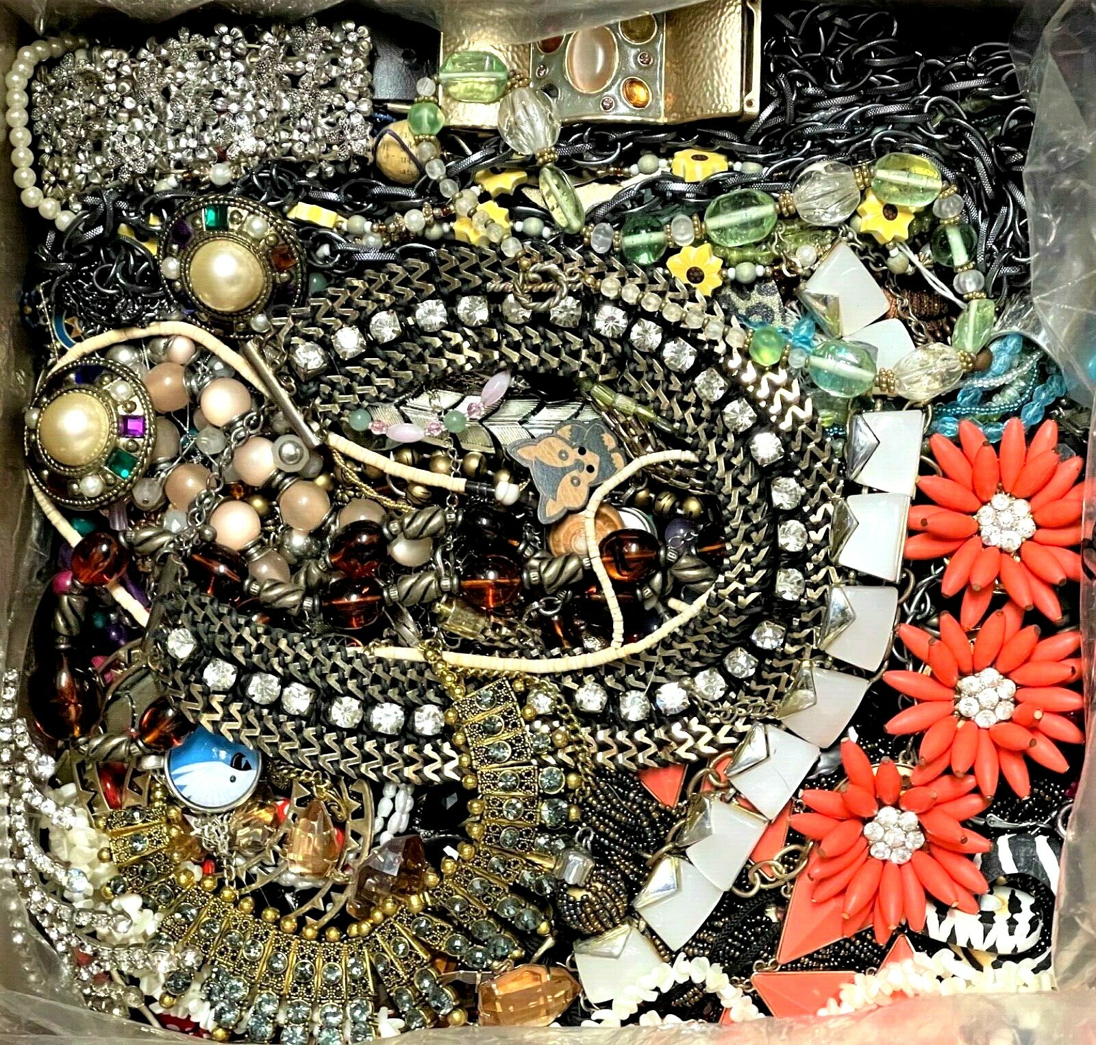 Unsorted Jewelry Vintage Modern Huge Lot Junk Craft Box FULL 3 POUNDS ...