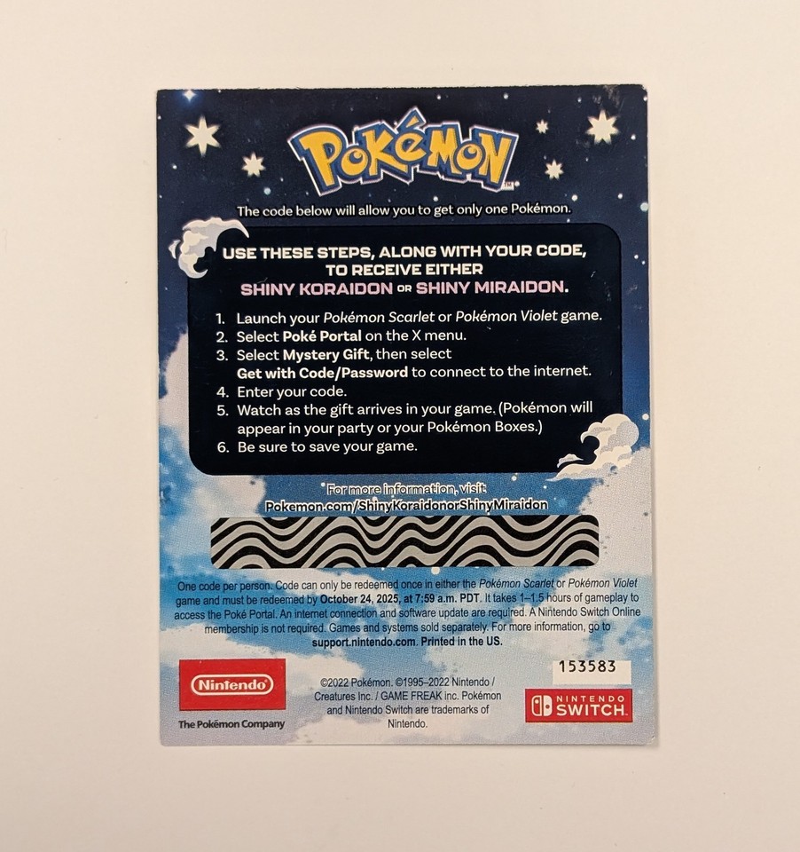 Pokemon Scarlet & Violet - Serial Promo Code For Shiny Koraidon or ...