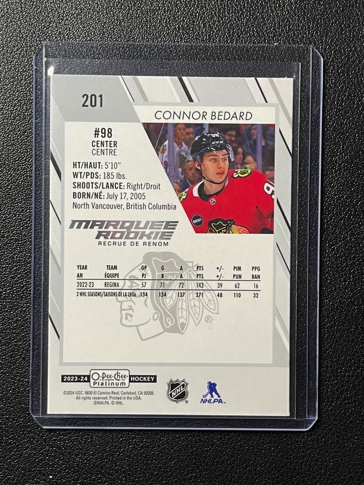CONNOR BEDARD 2023-24 UPPER DECK O-PEE-CHEE PLATINUM #201 MARQUEE ...