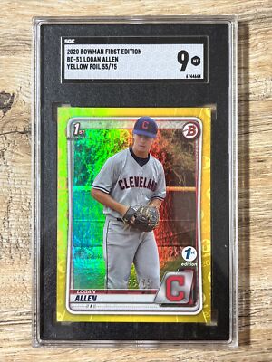 LOGAN T ALLEN Cleveland Guardians 2020 Bowman 1st Edition SGC 9 MINT ...