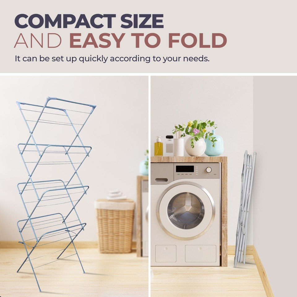 Indoor Clothes Airer - 4 Tier Folding Laundry Maiden Rack, Clothes ...