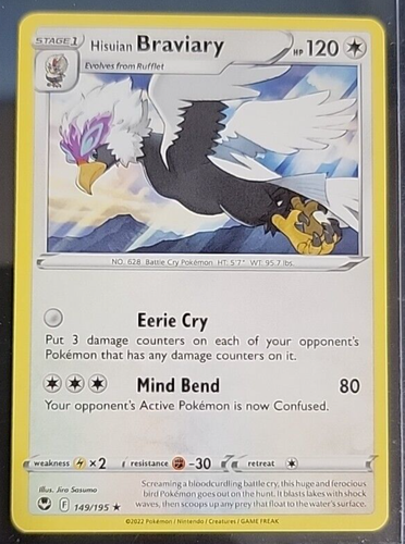 Hisuian Braviary 149/195 Rare Non Holo Silver Tempest Pokemon Card | eBay