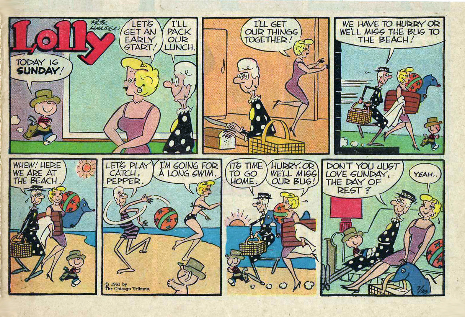 Lolly by Pete Hansen - full color Sunday comic page from July 23, 1961 ...