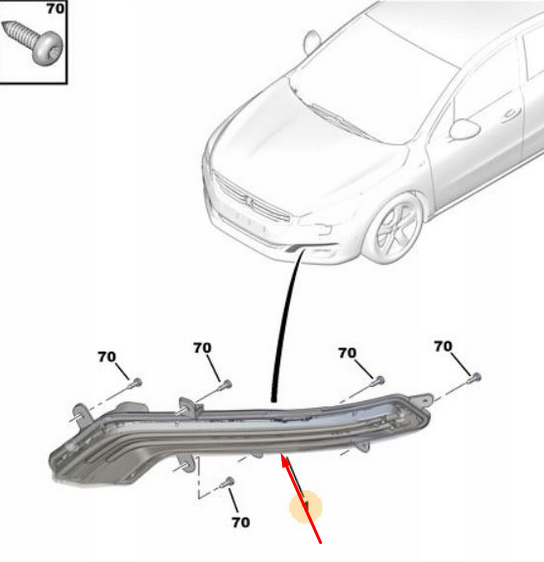 PEUGEOT 508 FRONT RIGHT DAYTIME RUNNING LIGHT 9807242280 ORIGINAL for ...