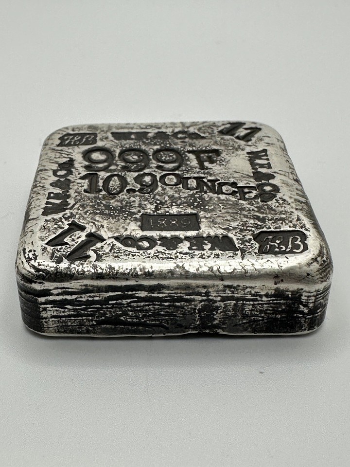 1889 Wells Fargo Antique 10.9 Oz Old Pour Ingot .999 Silver Bar RARE ...