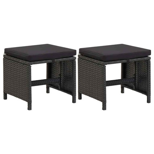 vidaXL Garden Stools with Cushions 2PCS Poly Rattan Black GOF | eBay