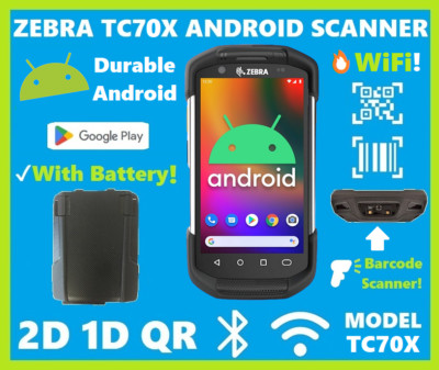 Zebra TC70X Wireless Android Barcode Scanner 2D/1D/QR, TC700K, w ...