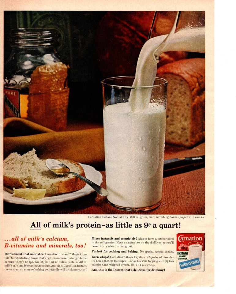 1964 CARNATION POWDERED MILK PRINT AD, DRY MILK, BREAD BUTTER DISPLAY ...