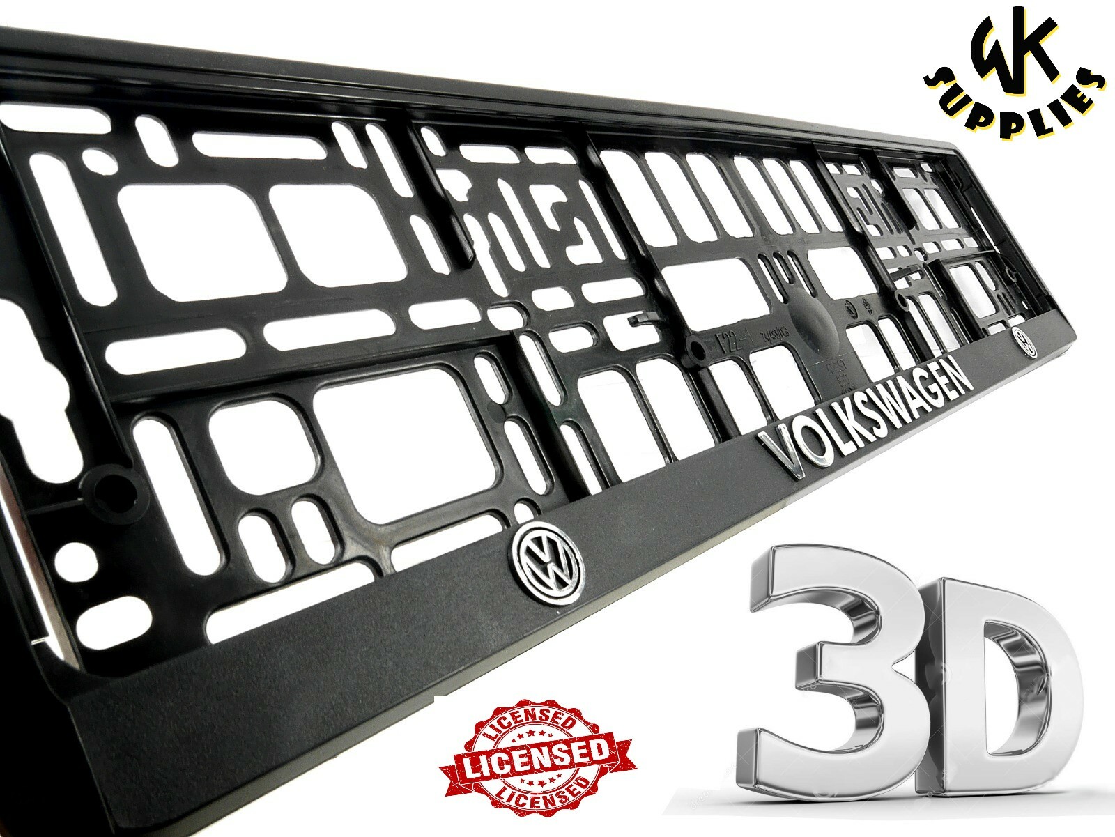2x raised 3D lettering car number plate frame surround holder for VW ...