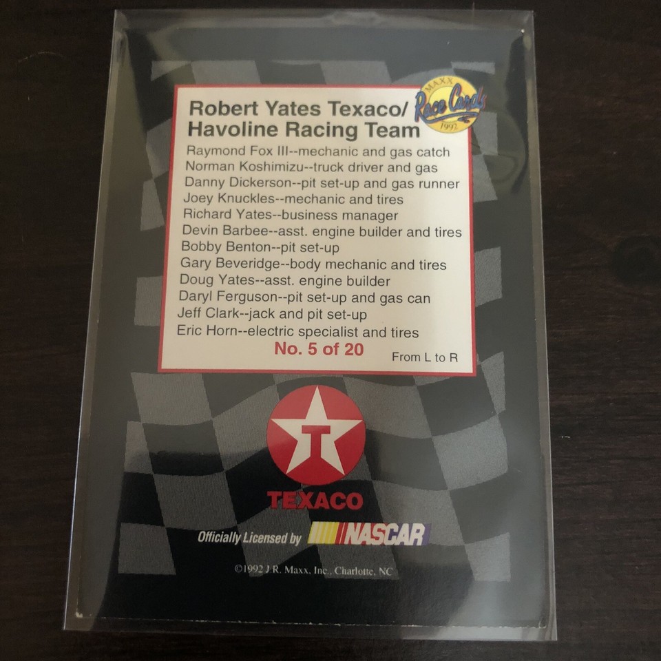 1992 Maxx Texaco Star Team Yates Texaco/Havoline Racing Team #5 | eBay
