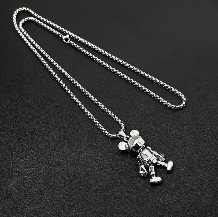 Punk Titanium Violent Bear Movable Silver Sweater Long Chain Pendant ...