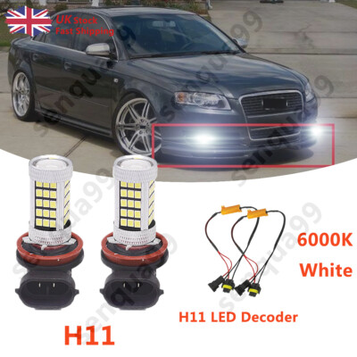 For Audi A4 B7 H11 Super White COB LED Fog Light Bulbs + Resistors ...