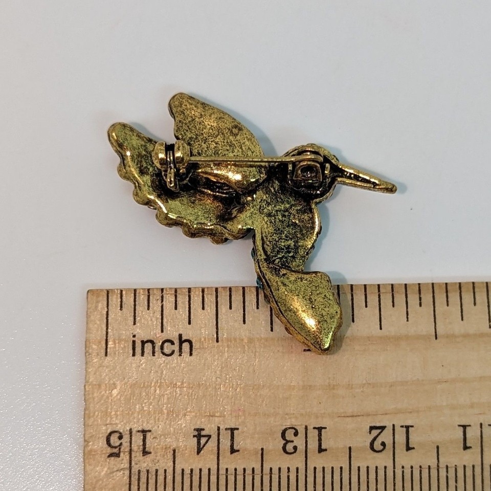 Vintage Hummingbird Brooch With Colorful Rhinestones & Gold-Tone Metal ...