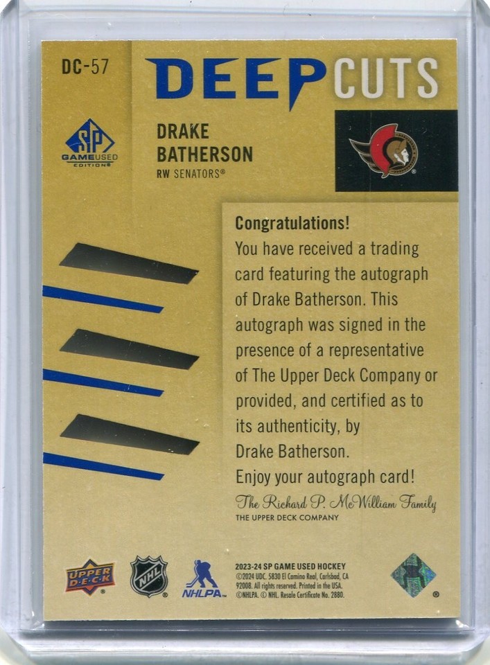 2023-24 SP Game Used Deep Cuts Autograph Drake Batherson #/75 Auto | eBay