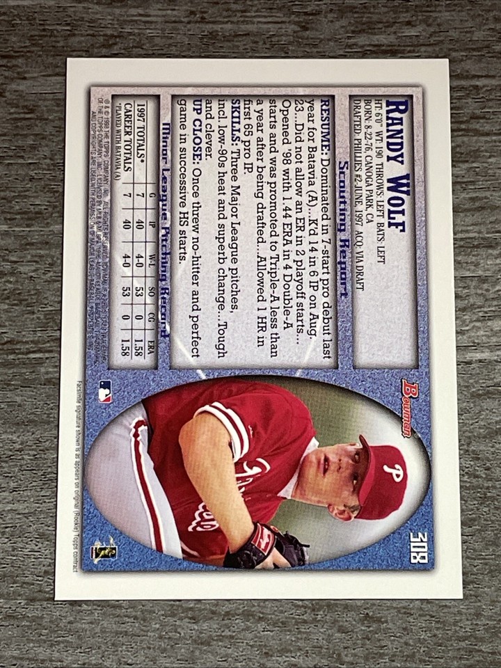 Randy Wolf 1998 Bowman Phillies #308 *L777* | eBay