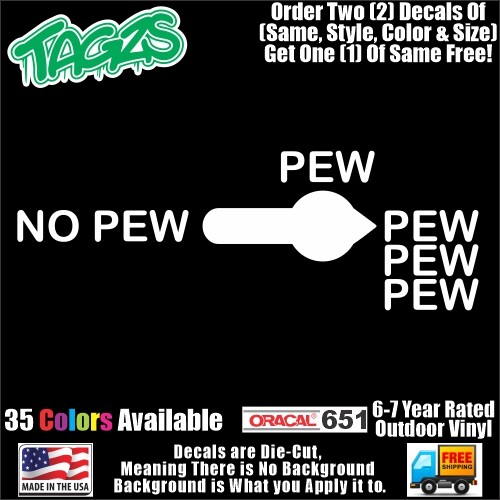 Pew No Pew Gun NRA 2A Funny DieCut Vinyl Window Decal Sticker Car Truck ...