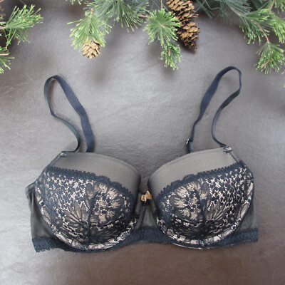 Victoria's Secret Bra 34D Black Lace Padded Underwire Adjustable Clasp ...