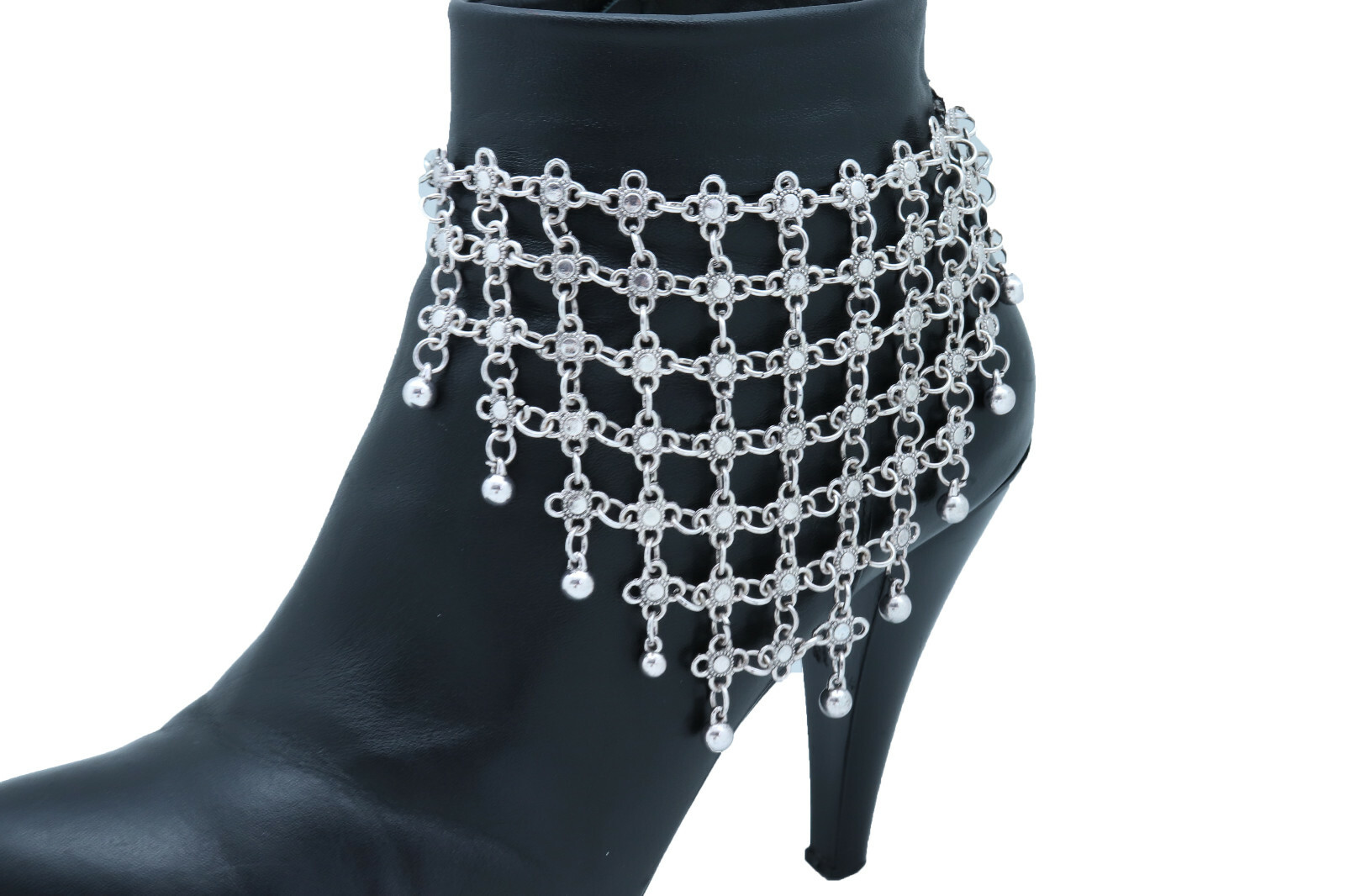 Women Silver Metal Chain Boot Bracelet Shoe Flower Net Charm Anklet ...