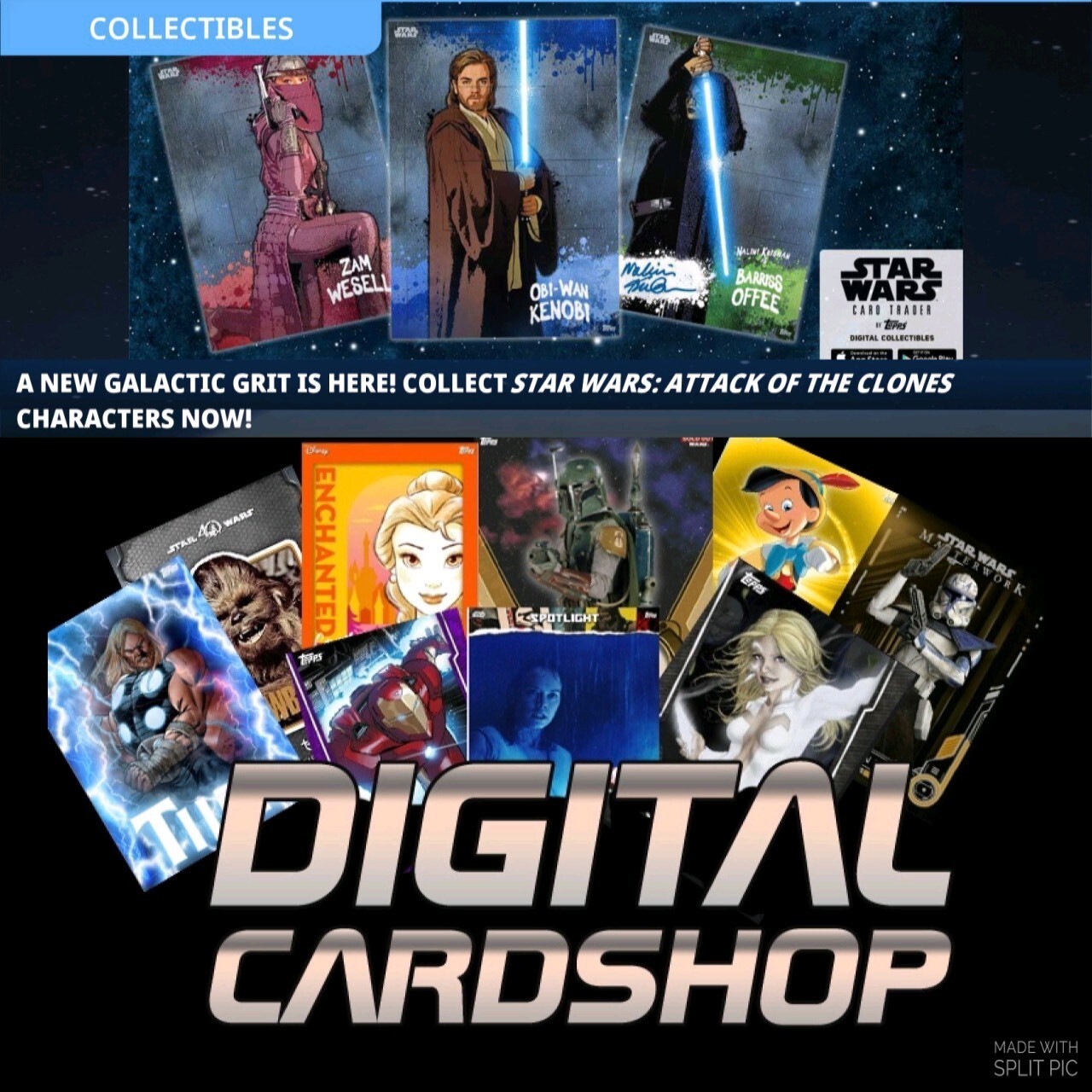 Topps Star Wars Card Trader Galactic Grit Attack Clones Blue Red ...