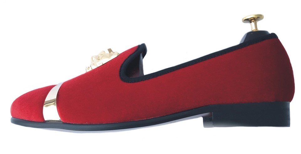 Men Red Velvet Loafers Wedding Dress Shoes with Red Bottom Buckle ...
