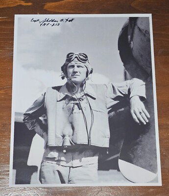 Sheldon Hall USMC signed 8x10 glossy photo CORSAIR Fighter Ace 6V VMF ...