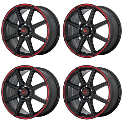 4x Motegi 18x8 MR142 CS8 Wheels Satin Black Red 5x4.5/5x114.3 5x120 ...