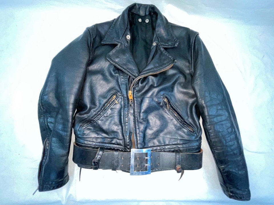 VTG 50s 60s MENS M CAL LEATHER MOTORCYCLE BIKER POLICE CHP CALIFORNIA ...
