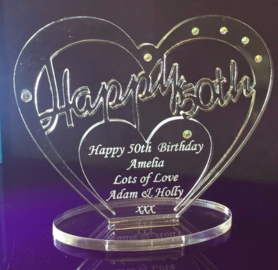 Personalised 50th Birthday Gift Heart with message - Freestanding ...