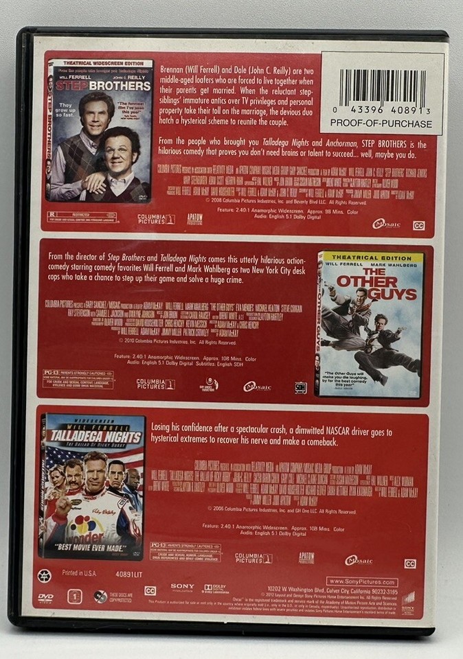 Will Ferrell DVD 3-Movie Collection Step Brothers Other Guys Talladega ...