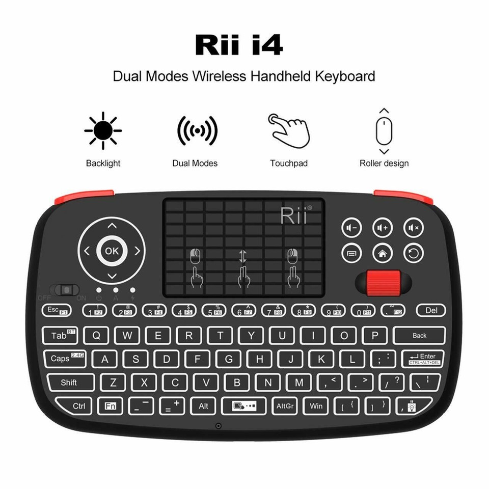 Rii i4 Mini Bluetooth Wireless Keyboard w/ Touchpad & Backlit – Dual ...