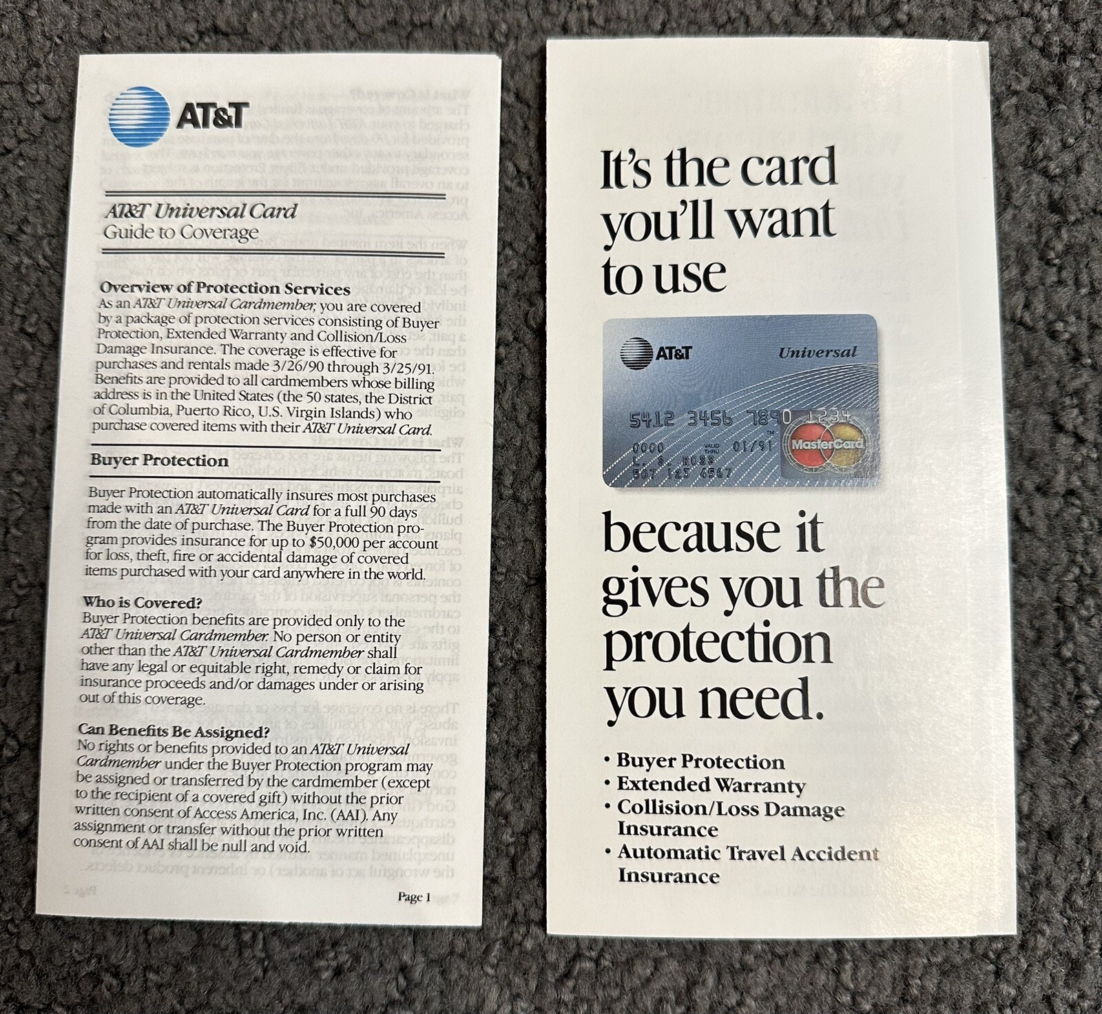 Vintage AT&T Universal Credit Card Guide to Coverage Brochure Pamphlet ...