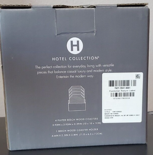 Macy's Hotel Collection Set of 4 Fluted Beech Wood Coasters with Holder ...