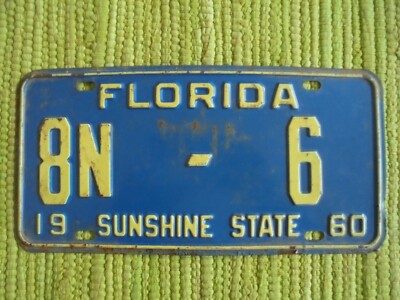 1960 Florida License Plate Low Number Single Digit FL 60 Tag Volusia ...