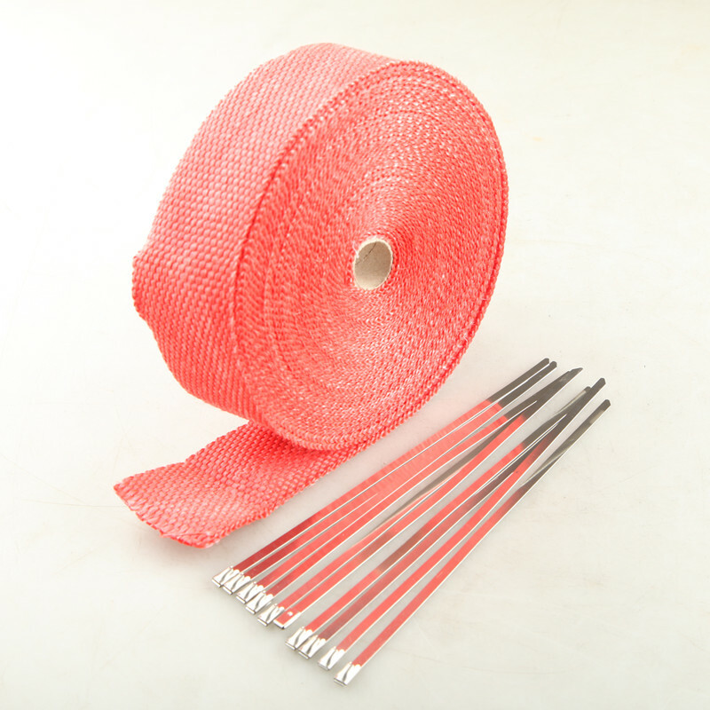 2" 50FT Fiberglass Exhaust Header Thermo Heat Wrap Tape Red + 10 Ties ...