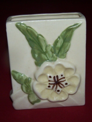 Vintage Block Pottery - Wall Pocket/Planter White/Green Floral ...