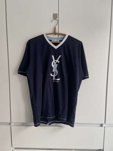 Yves Saint Laurent Pour Homme YSL Logo Tee Shirt Big Logo Blue Size M ...