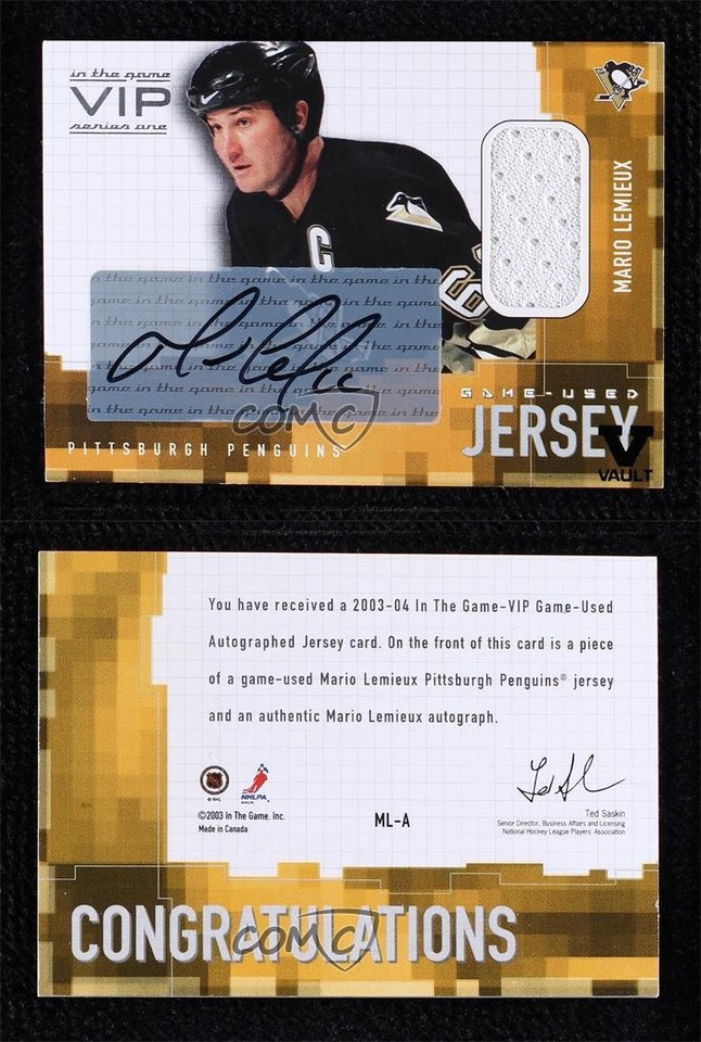 2003-04 ITG VIP Game-Used Jersey Auto /20 Mario Lemieux #ML-A Auto HOF ...