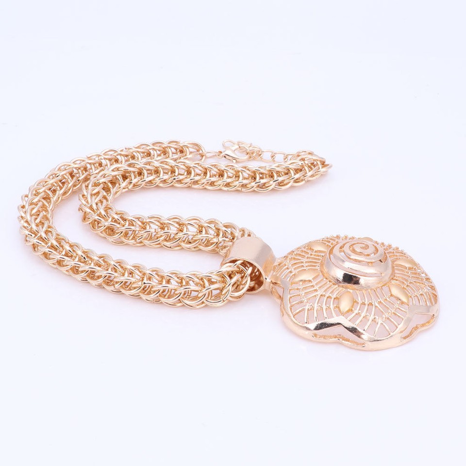 Gold Plated Round Flower Shape with Thick Box Chain 4 Pieces Jewelry ...