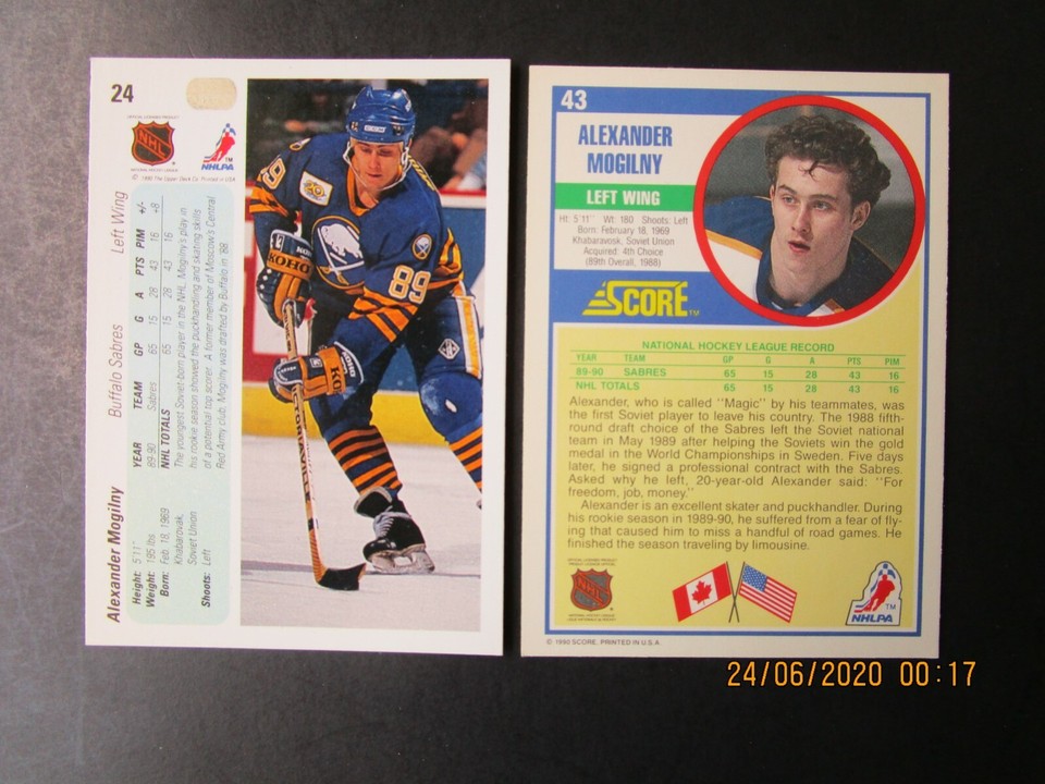 FREE SHIPPING-1990 UPPER DECK & 1990 SCORE ALEXANDER MOGILNY MINT ...