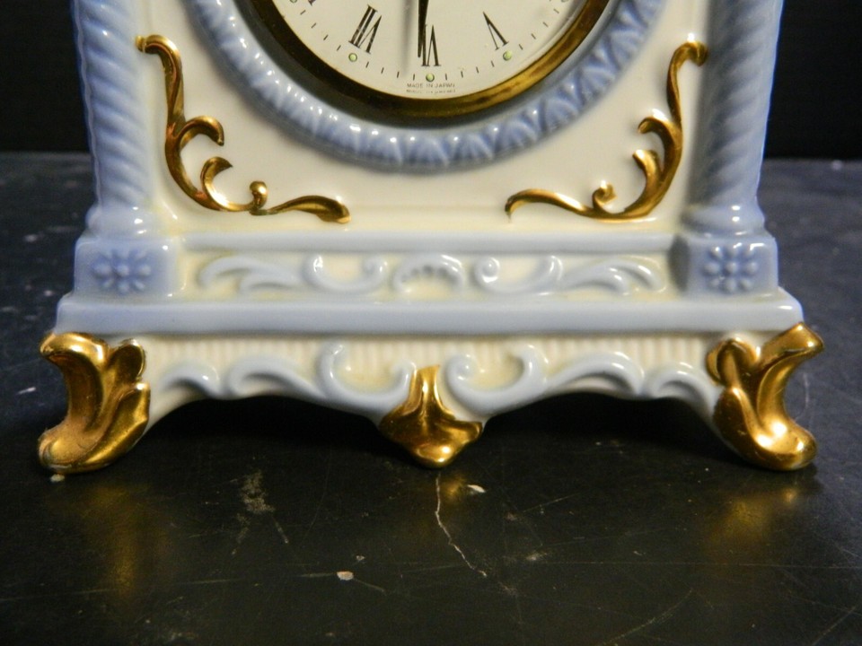 Vintage Landex Royal Craft Blue & White Porcelain Alarm Clock Gold Trim ...