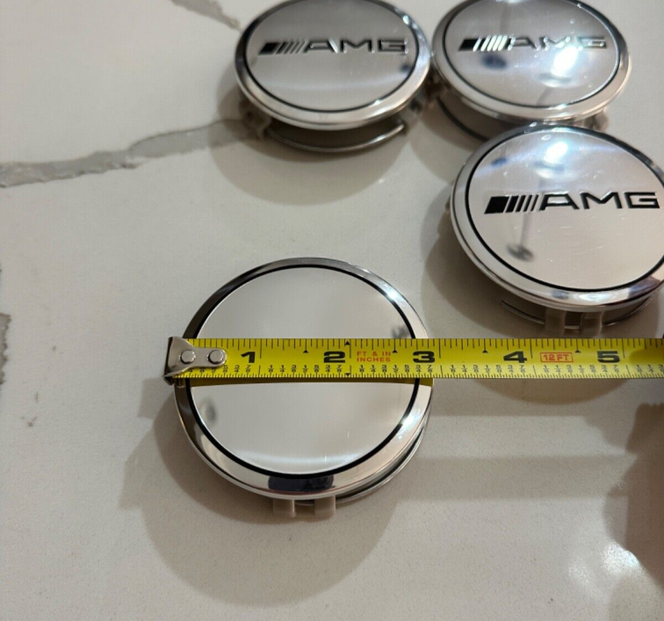 SET OF 4 Mercedes Benz AMG 75MM Silver & Black Rim Wheel Center Hub ...