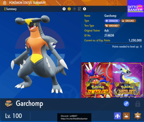 Pokemon Scarlet/Violet SHINY GARCHOMP Lv.100 Adamant 6IV w/ Masterball ...