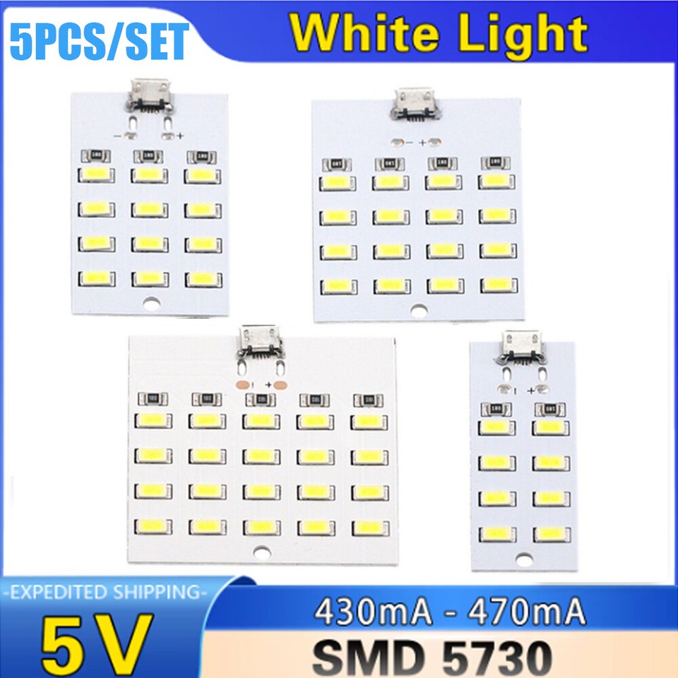 5PCS 5730 SMD 5V 430~470mA Mirco USB White LED Lighting Panel Emergency ...