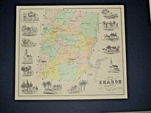 EARLY SHARON, CT., REPRODUCTION COLORED MAP, 21X18 INCHES. | eBay