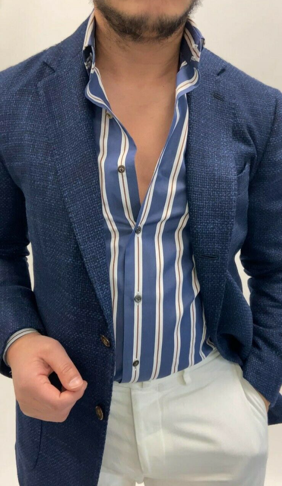 STILE LATINO handmade blazer US 34 EU 44 wool silk blue Vincenzo ...