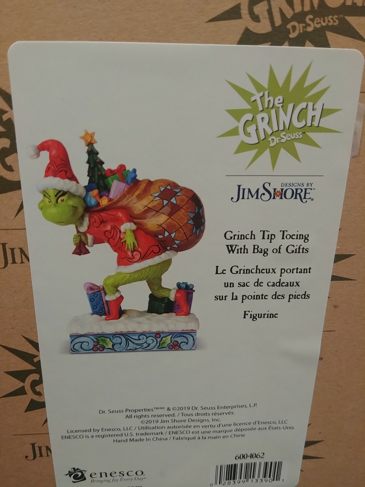 Dr. Seuss Grinch by Jim Shore Grinch Tip Toeing with Bag of Gifts 7.7 ...