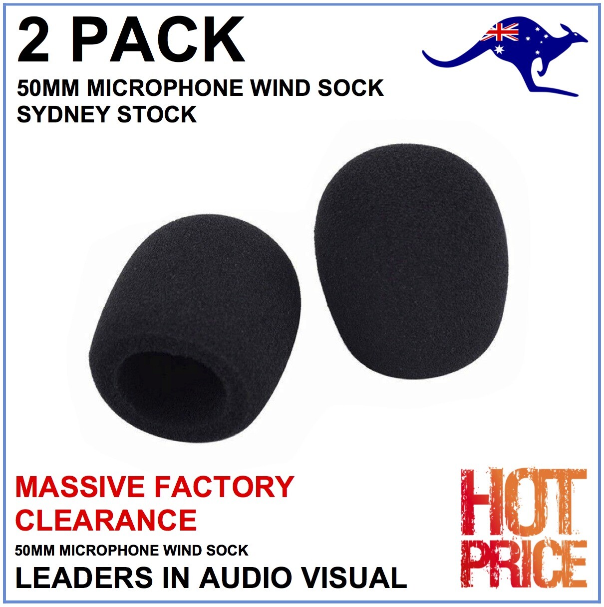 2x Microphone Wind Sock Foam Cover Black 50mm ID Shure Yoga Redback ...
